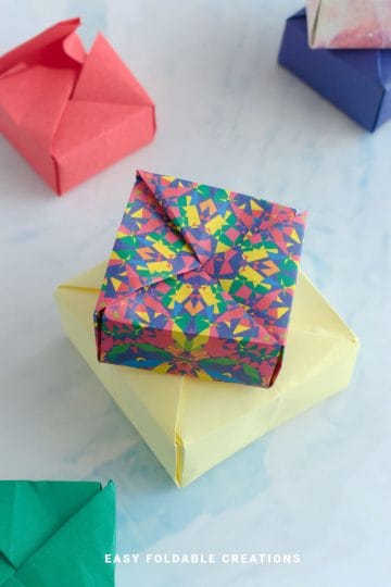 Square Origami Box (With Interlocking Lid) | Easy Foldable Creations