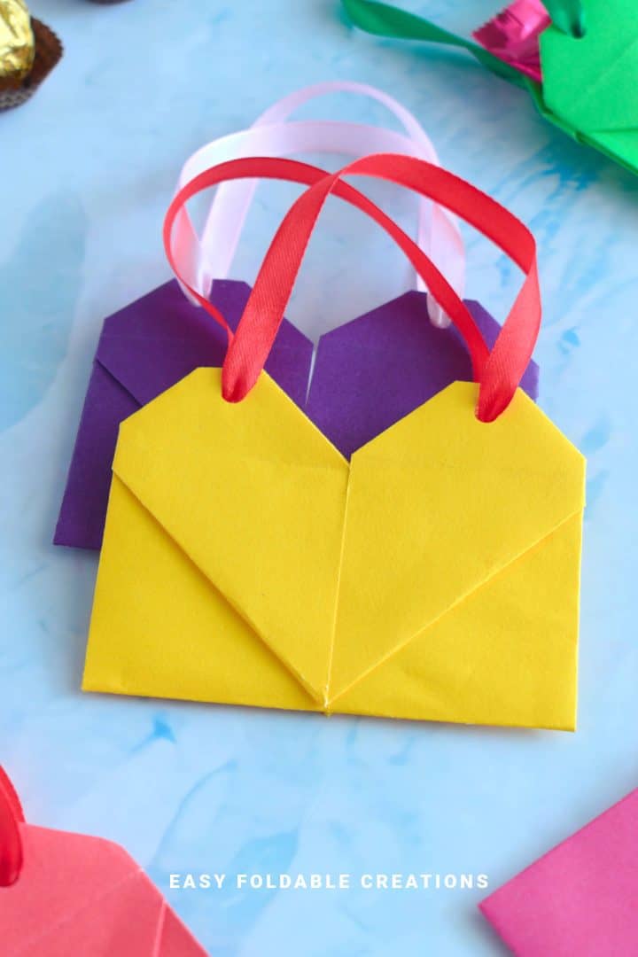 Heart DIY Paper Gift Bag With Handles | Easy Foldable Creations